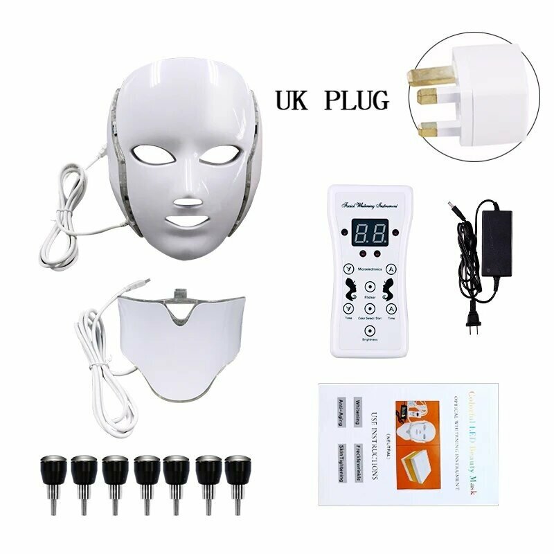 OPSLEA LED маска для лица 7 цветов, UK Plug with Neck