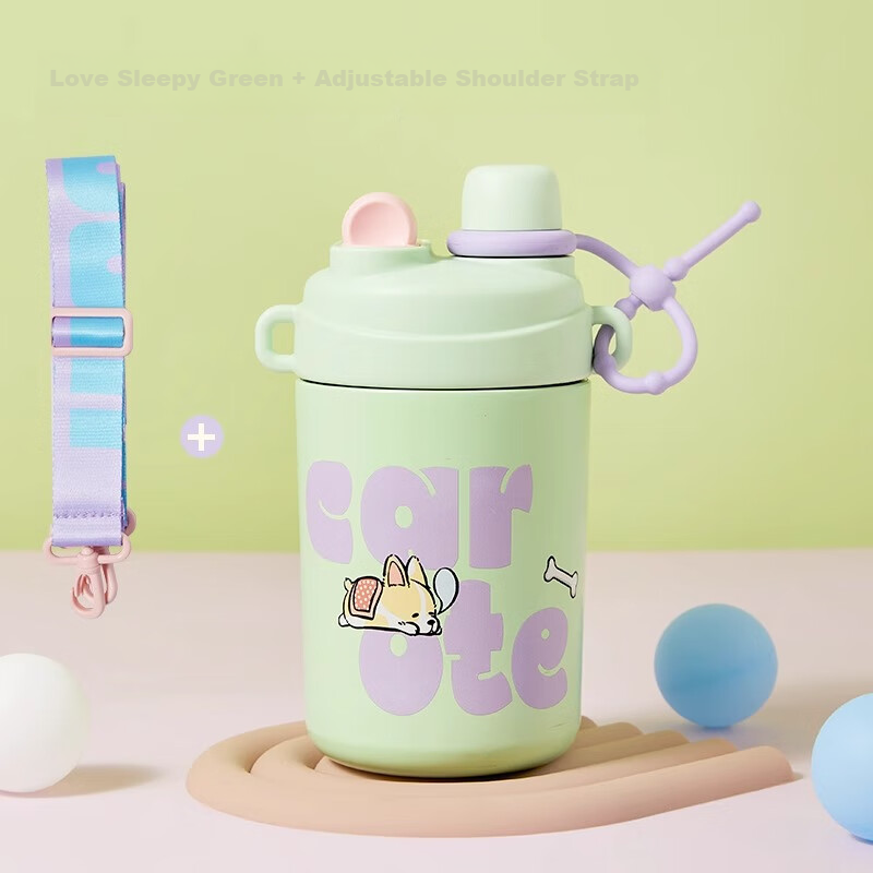 CaROTE Insulated Tumbler with Straw for Women, Large Capacity 316L Stainless Steel Coffee Cup for Students and Children, 500ml, Green
