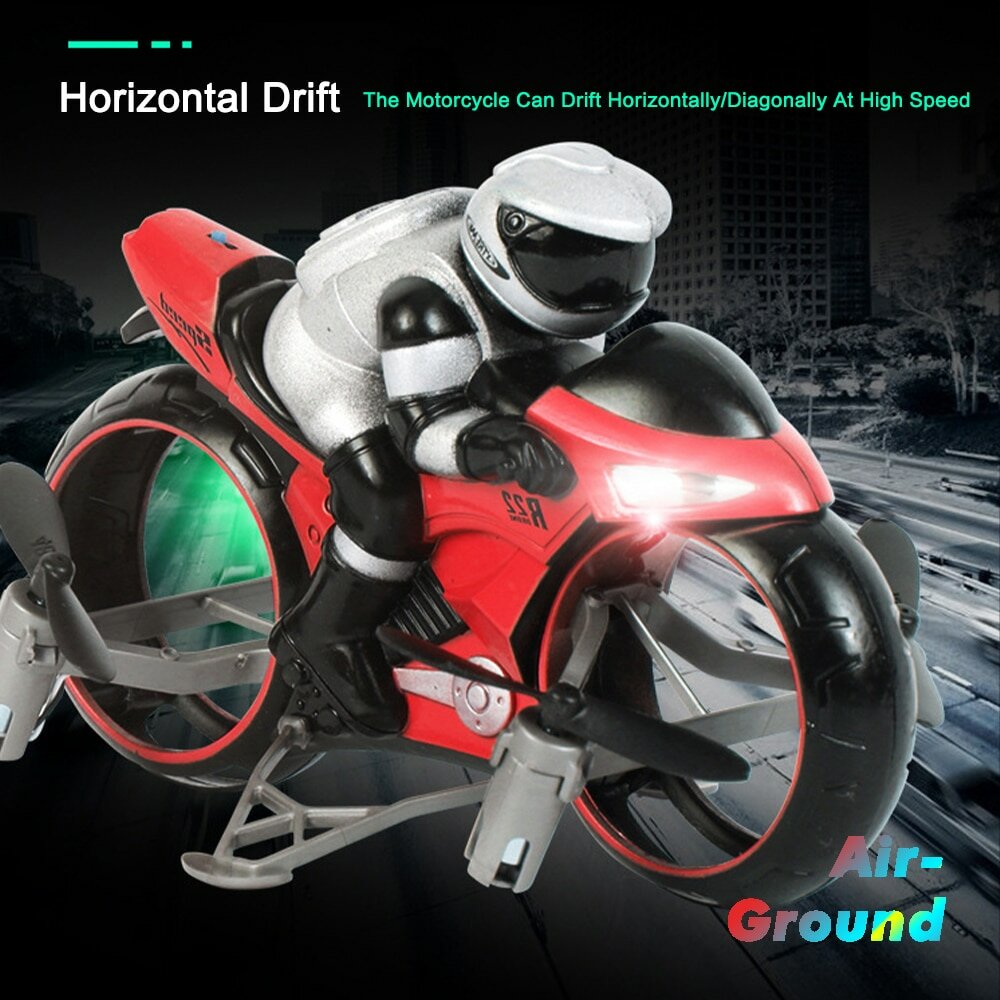 RC MotorcycleVehicle детские игрушки 2 в 1 мини электрический 2.4Ghz гоночный мотоцикл мальчик полет дрон для детей (красный)