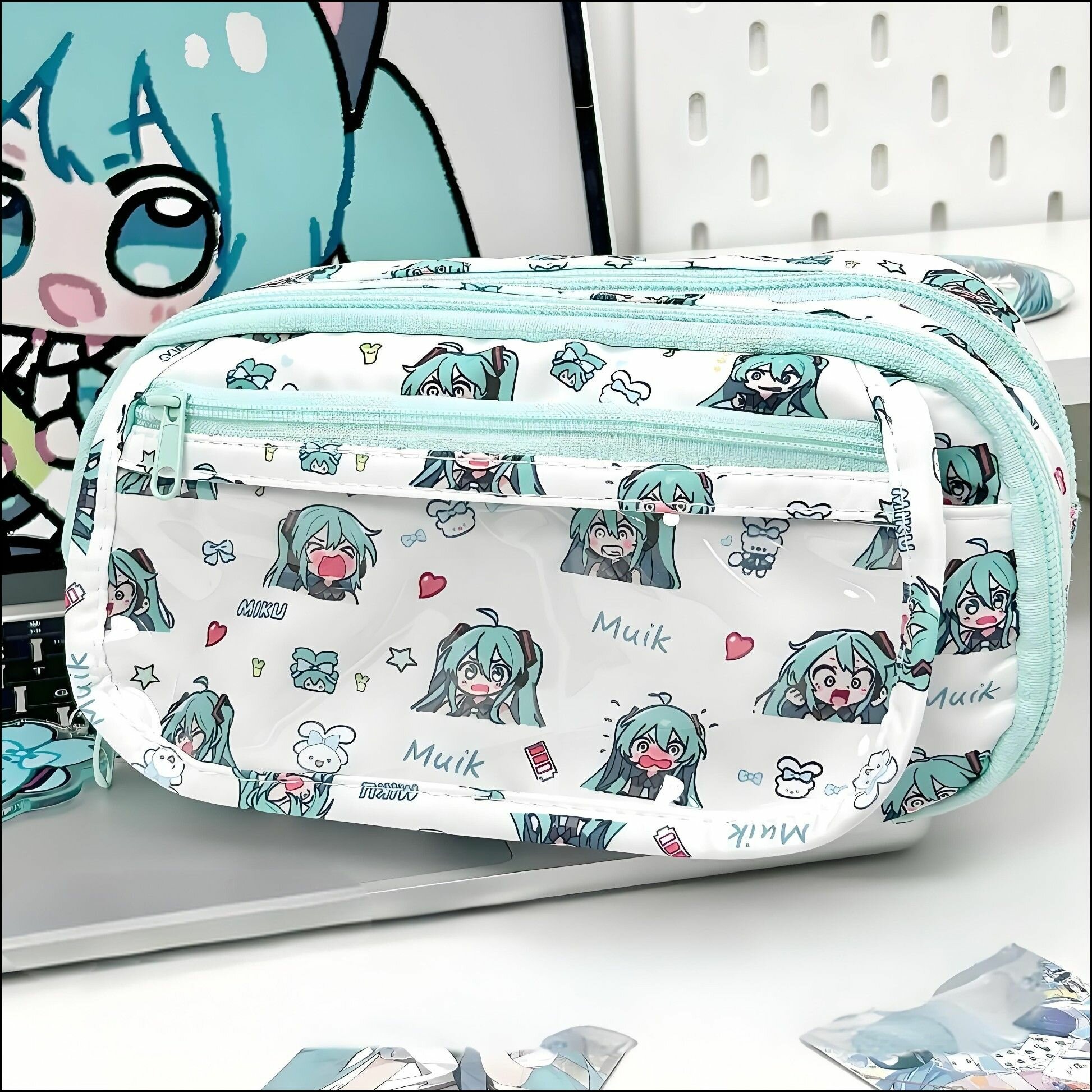 Эксклюзивный небесноголубой пенал Hatsune Miku, многослойный