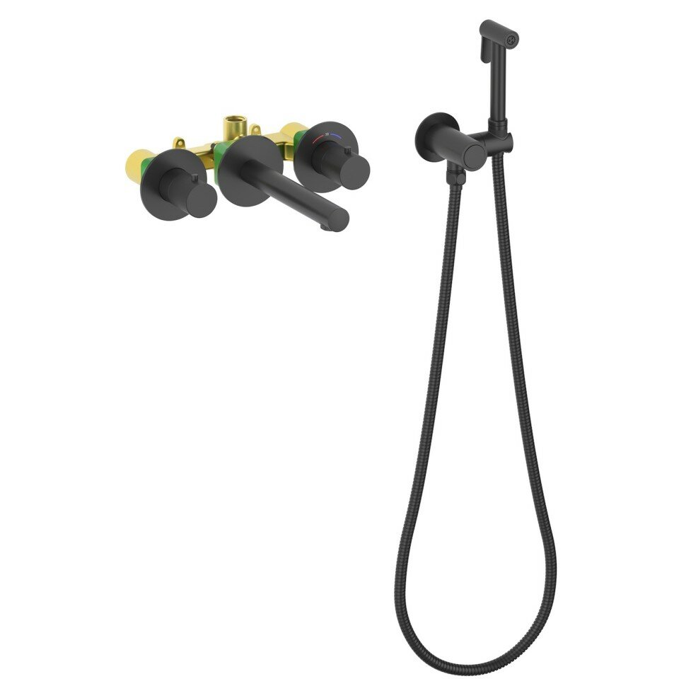 Смеситель для раковины встроенный с термостатом, с гигиеническим душем Timo Saona 2383/03SM черный