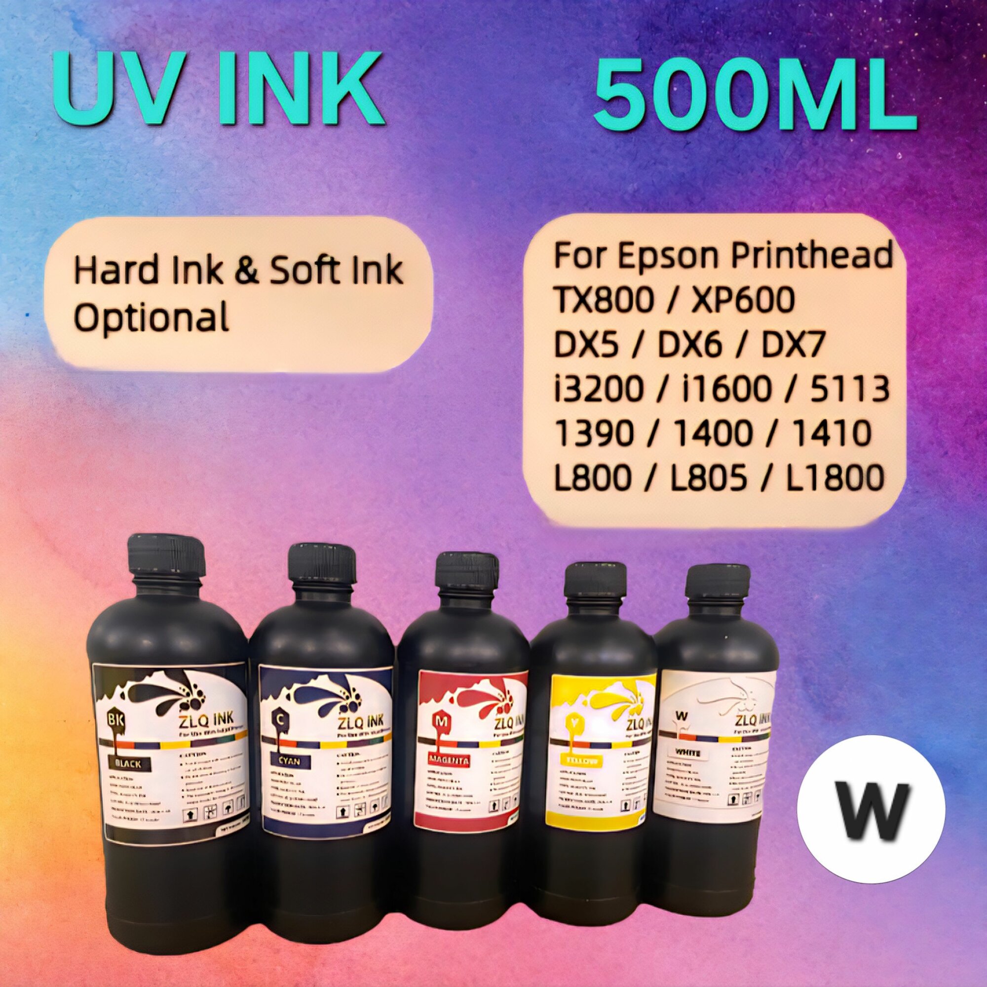 УФ чернила Epson DX5-DX7/XP600 жесткие для EPSON TX800, 7610, V540 L1390, L1800, R1390, DX5-DX7, ХР-600