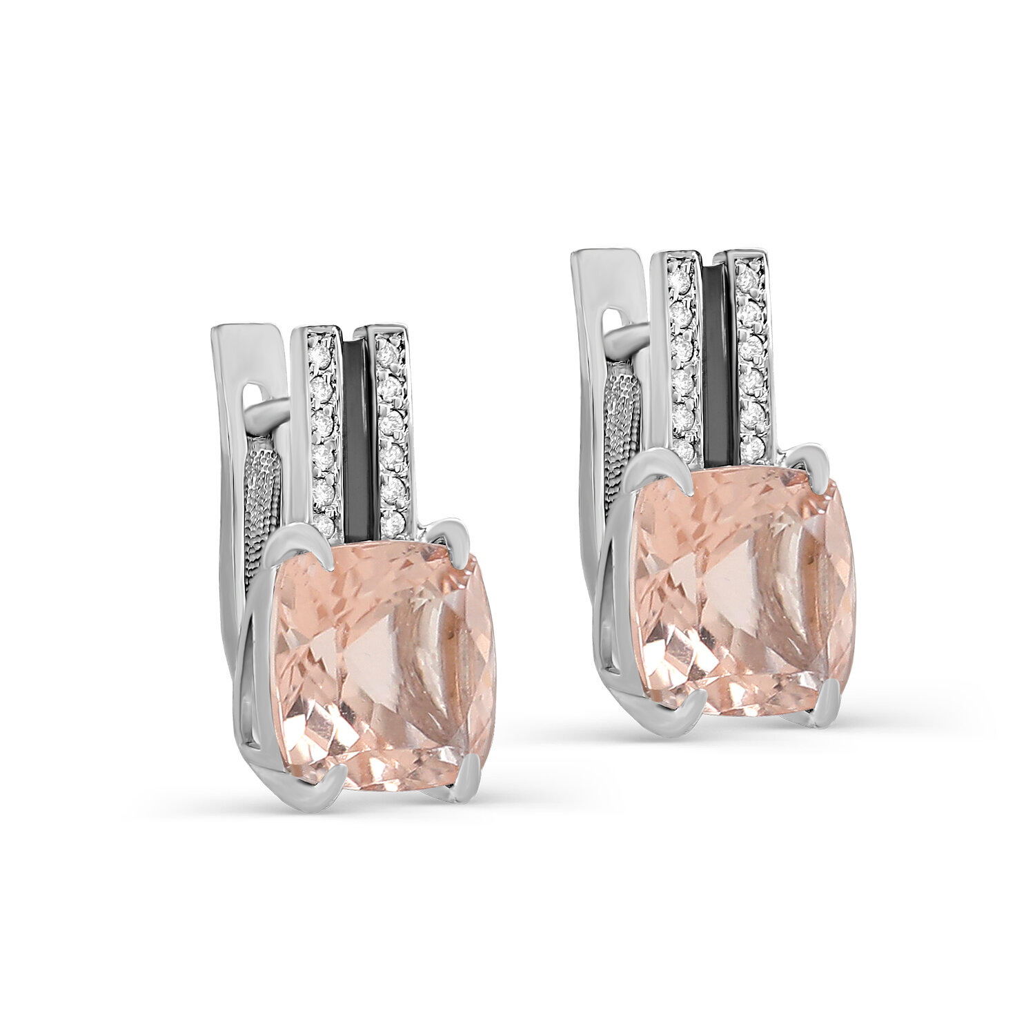 Серьги, белое золото, 585 проба, морганит, бриллиант