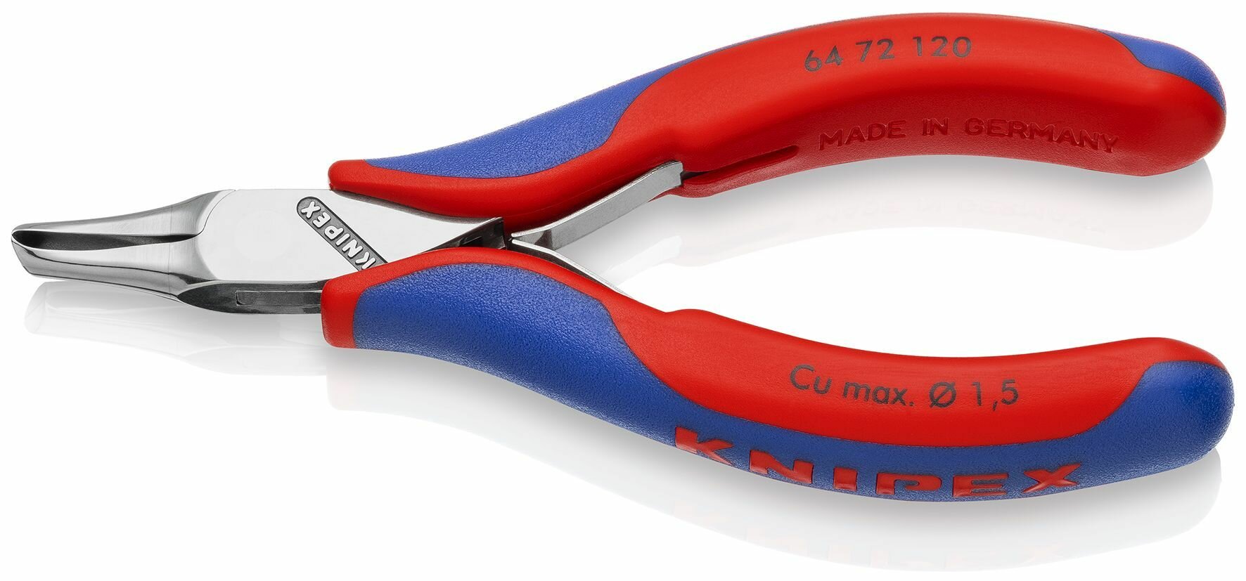 Кусачки KNIPEX торцевые для электроники, маленькая фаска, узкие губки 35 град, 120 мм, 2-комп ручки KN-6472120