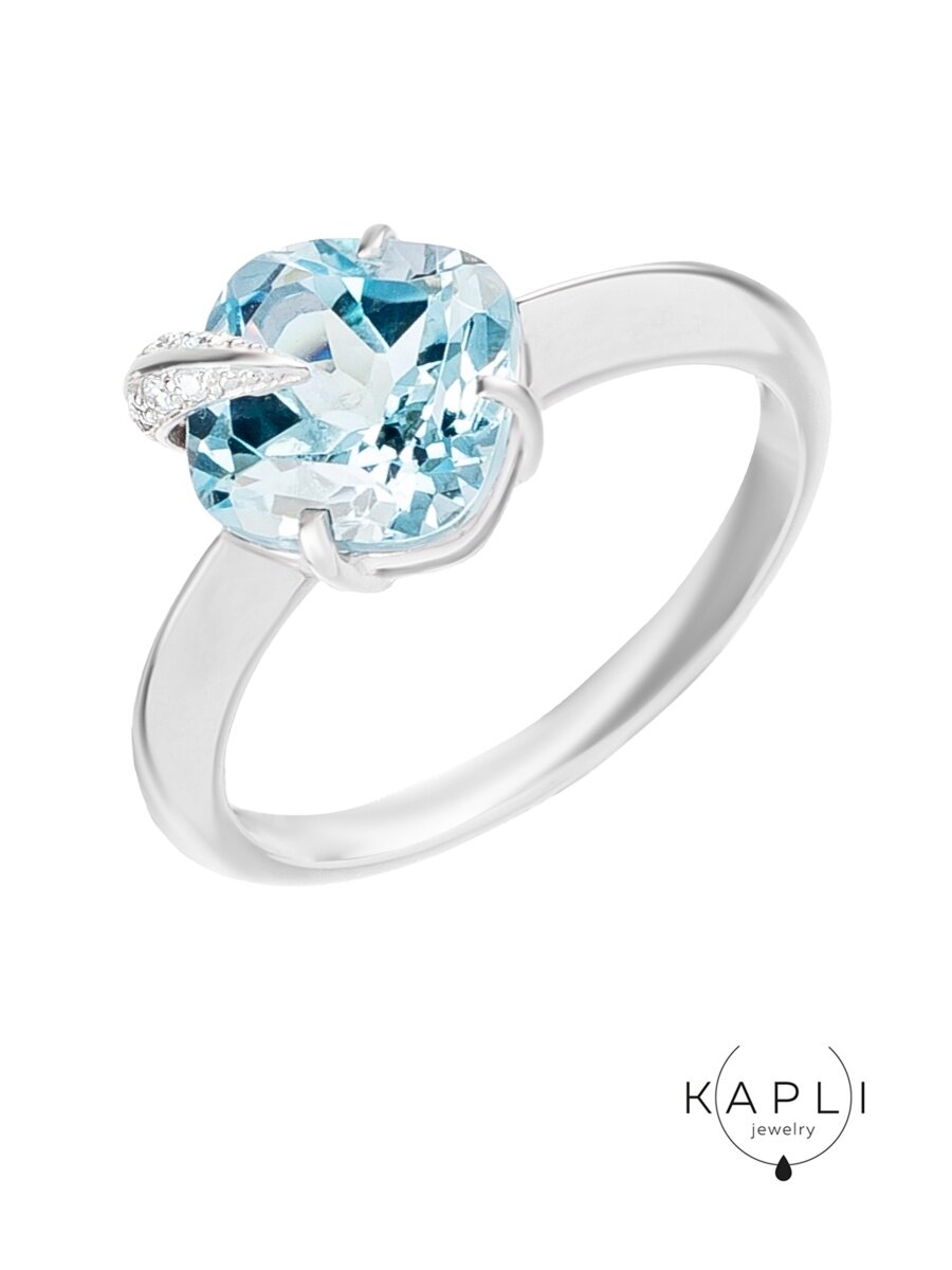 Кольцо, серебро, 925 проба, родирование, топаз, фианит