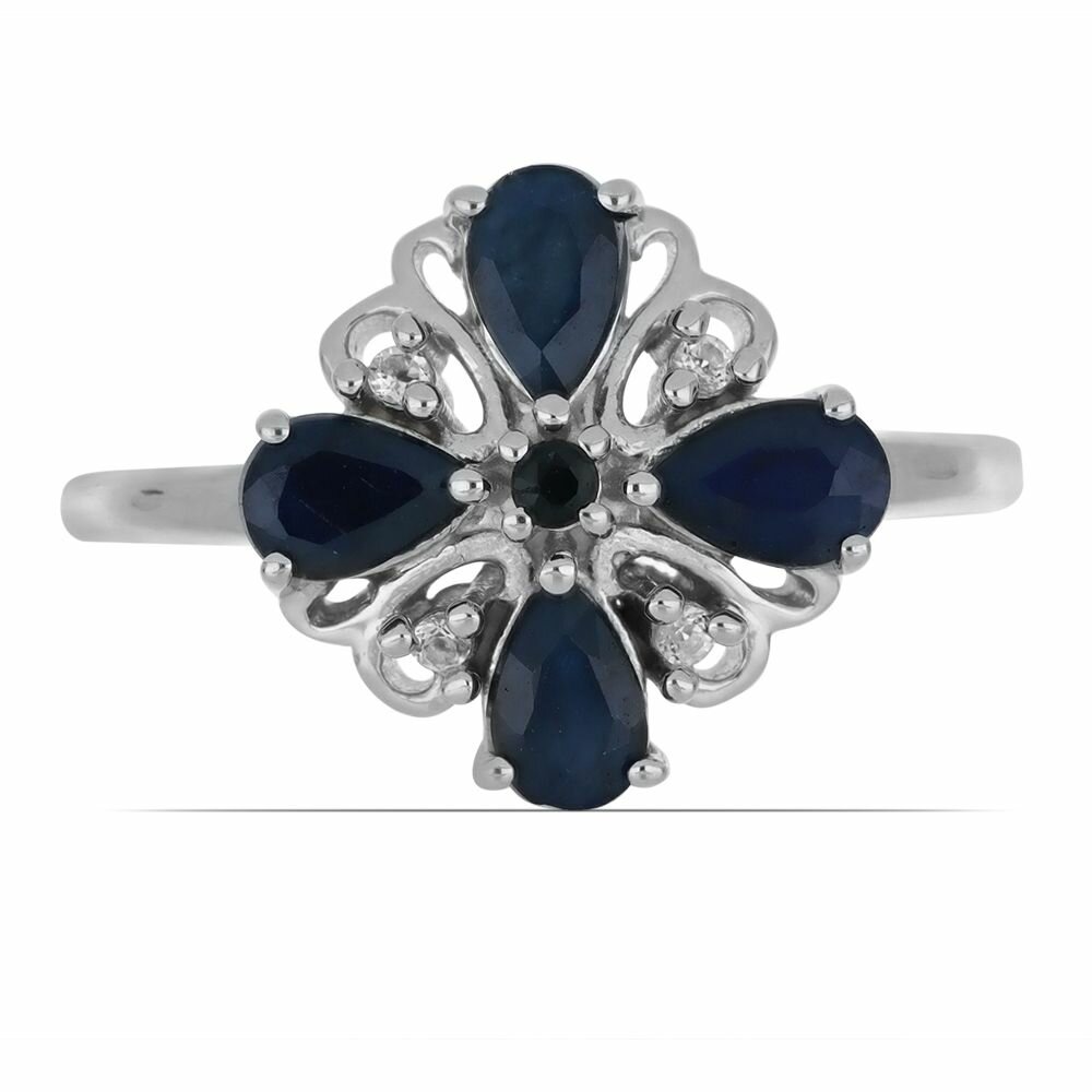 Кольцо тонкое, серебро, 925 проба, родирование, сапфир, топаз