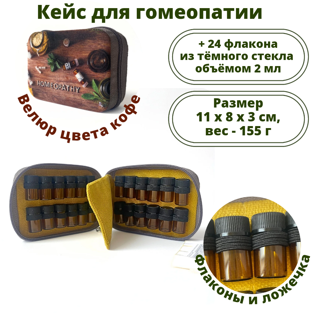 Гомеопатическая аптечка, пенал, кейс для хранения гомеопатических препаратов на 24 флакона по 2 мл