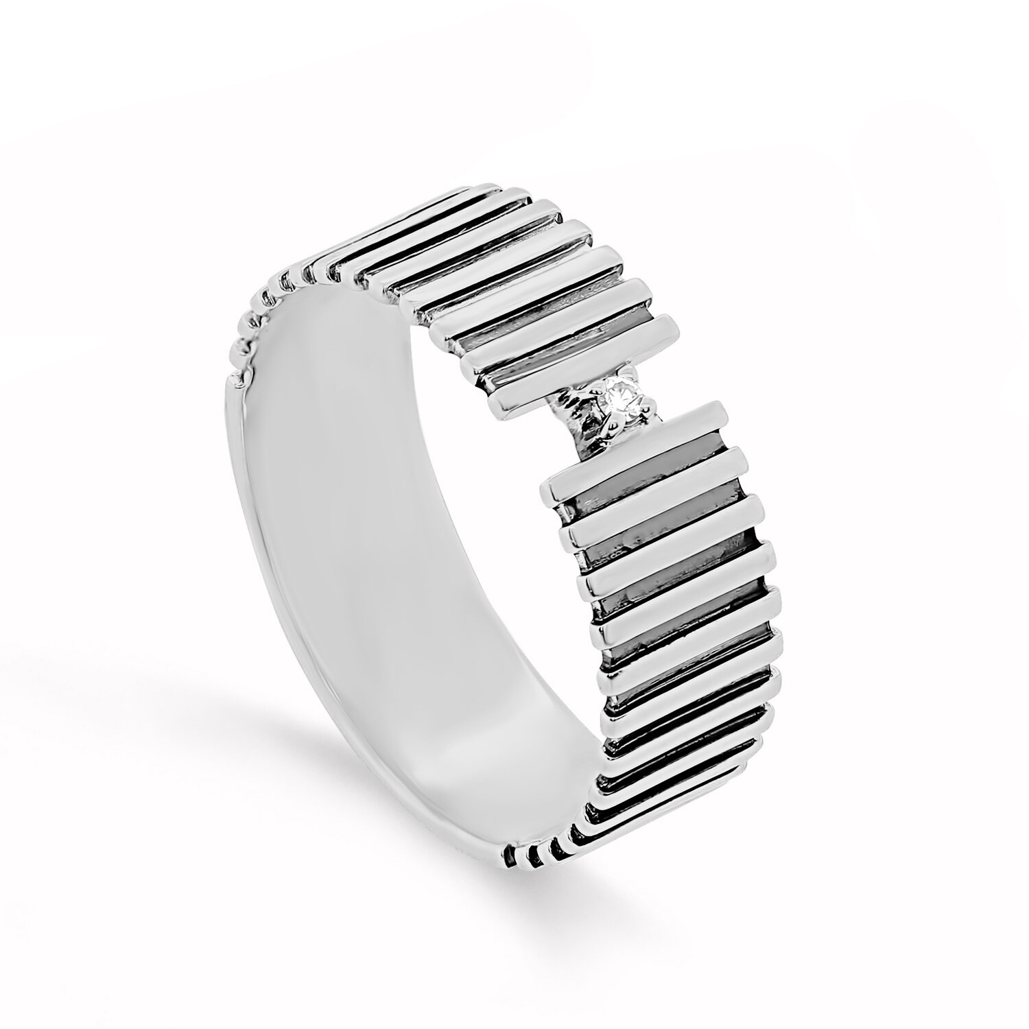 Кольцо тонкое, серебро, 925 проба, бриллиант