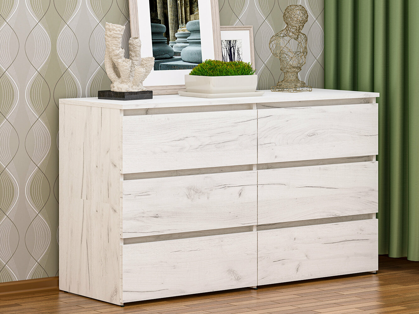 Комод МК"Пирамида" К-30, 6 ящиков, цвет крафт светлый, 70.5х120х42 см