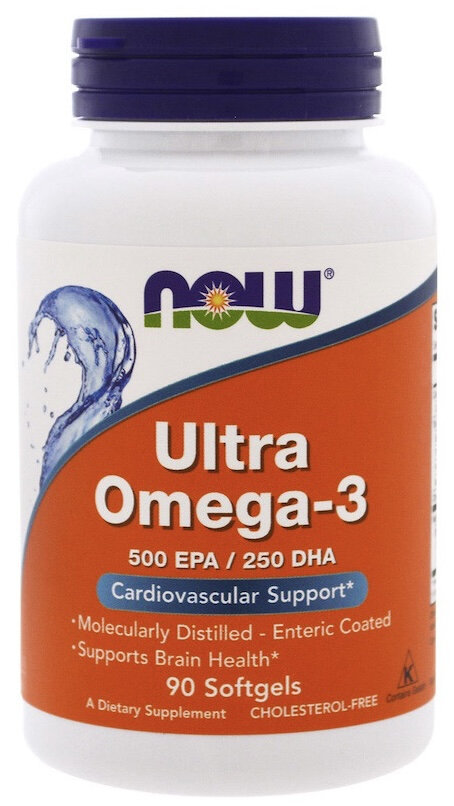 NOW Foods Ultra Omega-3 500 EPA / 250 DHA, Ультра Омега-3 500 ЭПК / 250 ДГК 90 гел. капсул