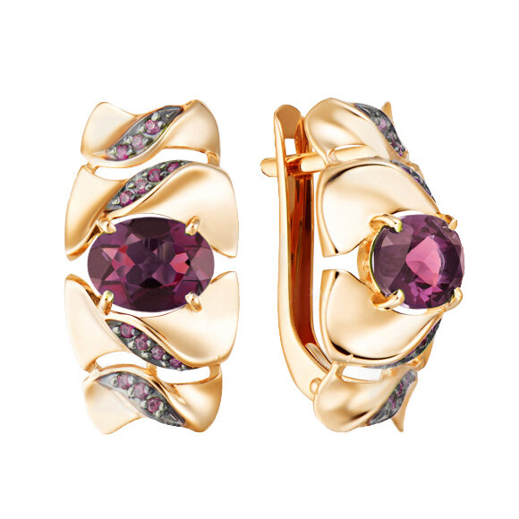 Серьги, золото, 585 проба, фианит, ситалл