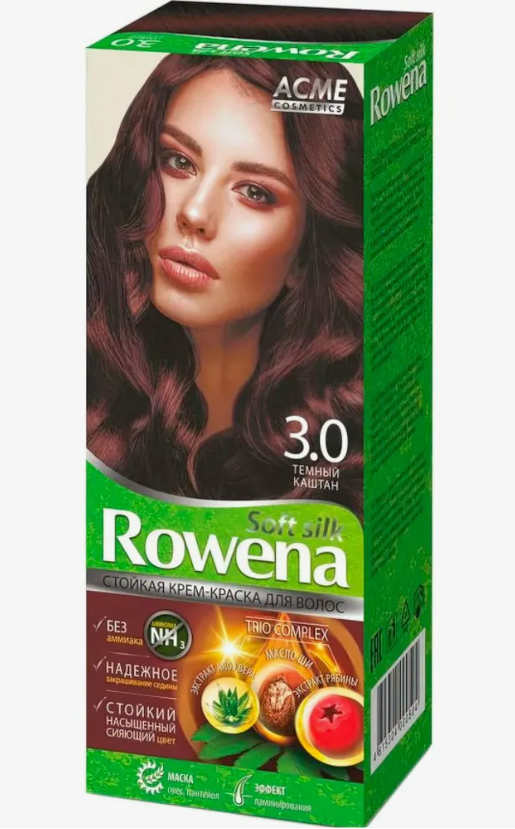 Краска для волос Rowena Soft Silk тон 3.0 тёмный каштан, без аммиака, 115 мл.