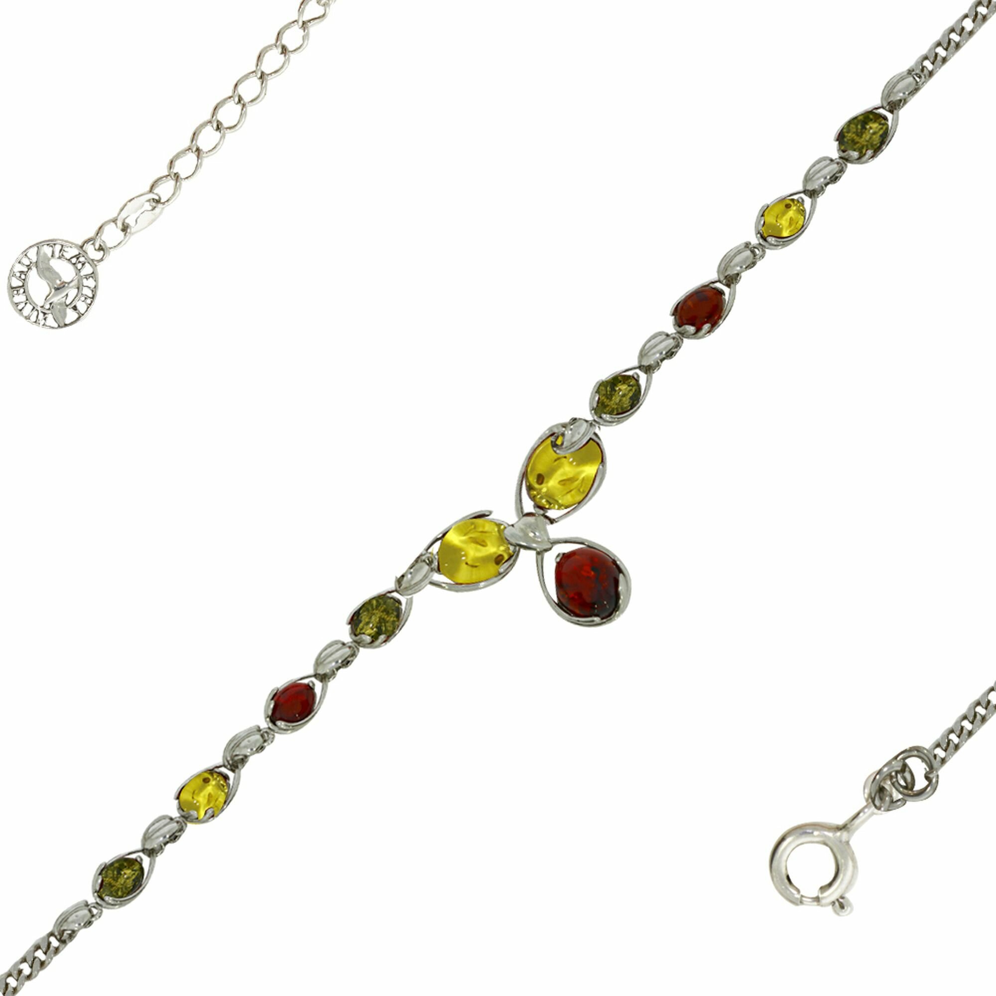 Колье, серебро, 925 проба, родирование, янтарь