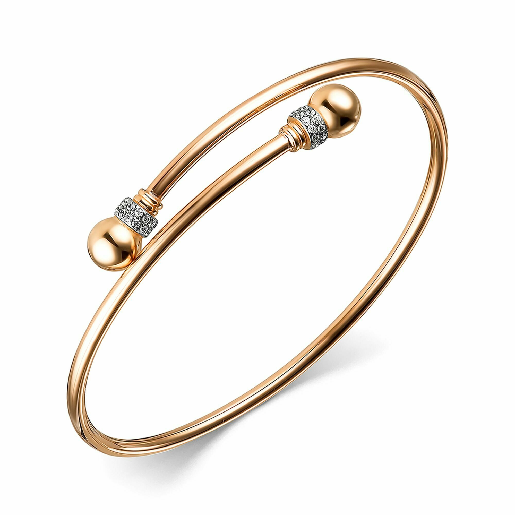 Жесткий браслет, красное золото, 585 проба, фианит