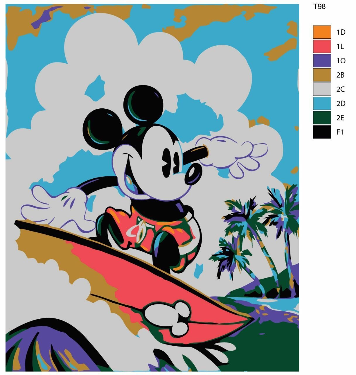 Картина по номерам Т98 "Микки Маус на серфе", 40х50 см