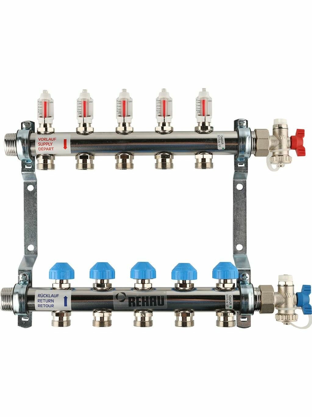 REHAU Коллекторная группа HKV-D RAUTHERM S на 5 выходов, с расходомерами, нерж. сталь