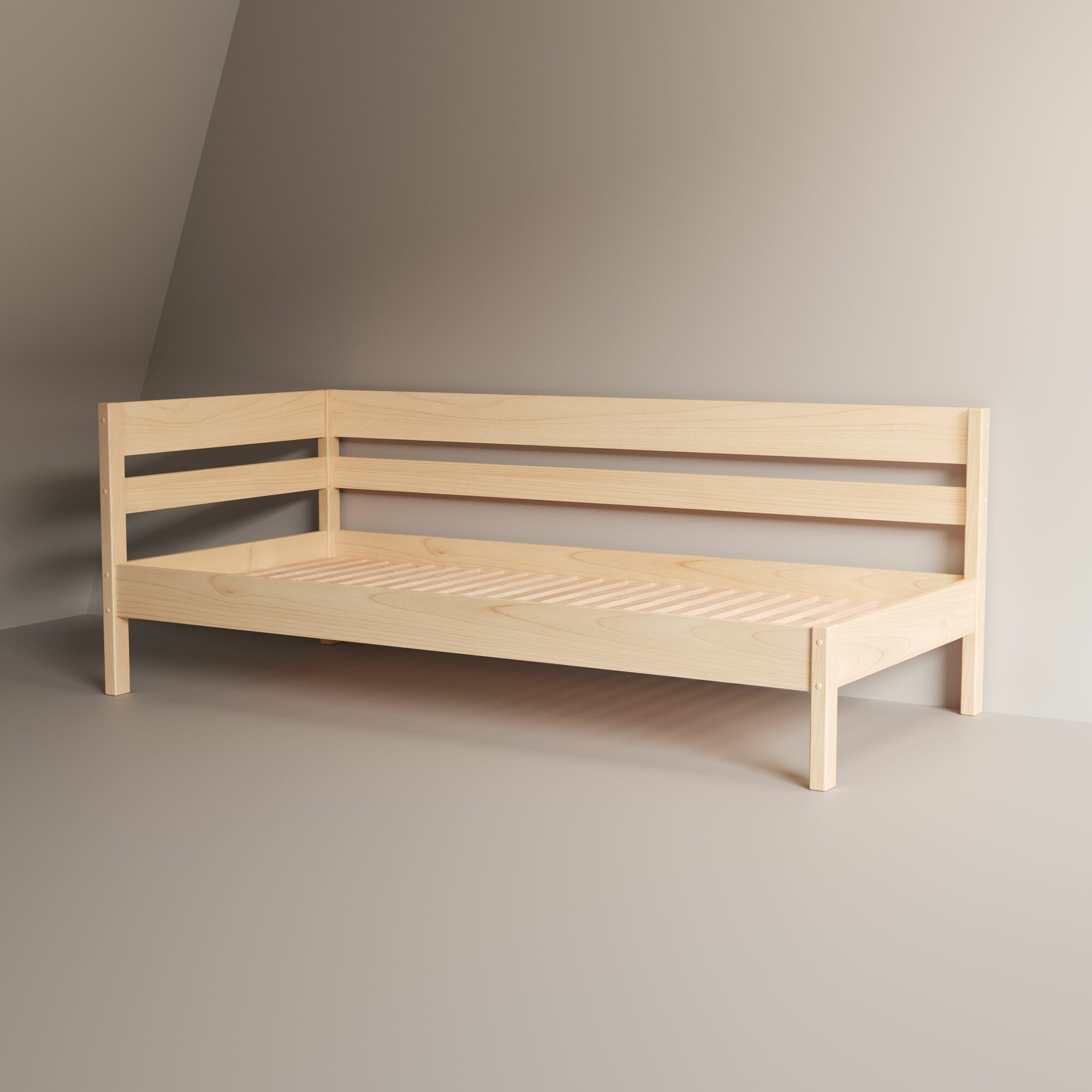 Кровать односпальная, 90х190 см, Hansales, деревянная, из цельного массива березы, с дополнительной спинкой слева, цвет береза