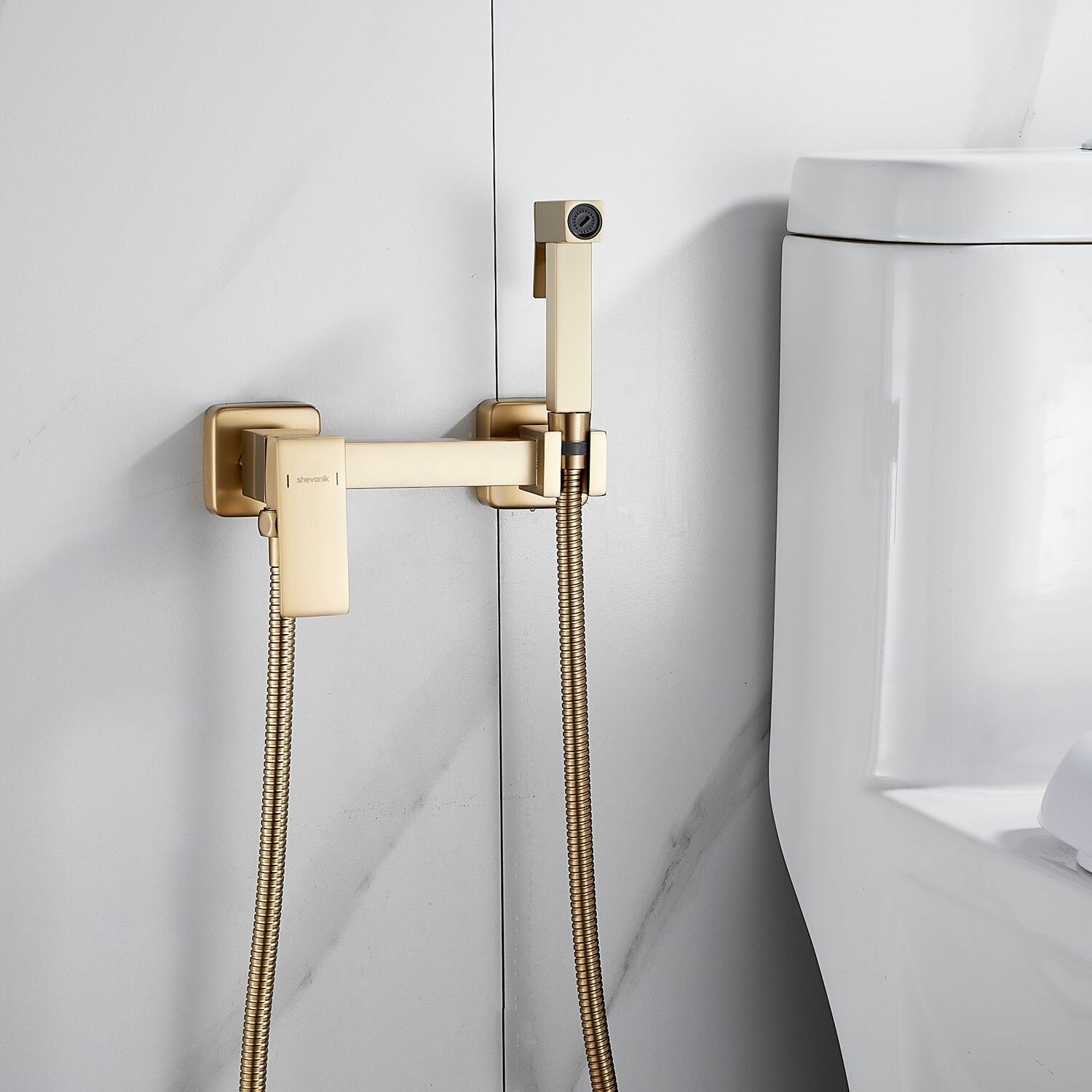 Гигиенический смеситель Shevanik S137G, латунь, защита от царапин, лейка, встроенный, рычажный