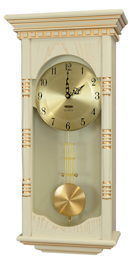 Часы настенные, деревянные, с маятником, боем и мелодией, "Columbus" 2460-IV, цвет слоновая кость с патиной золото