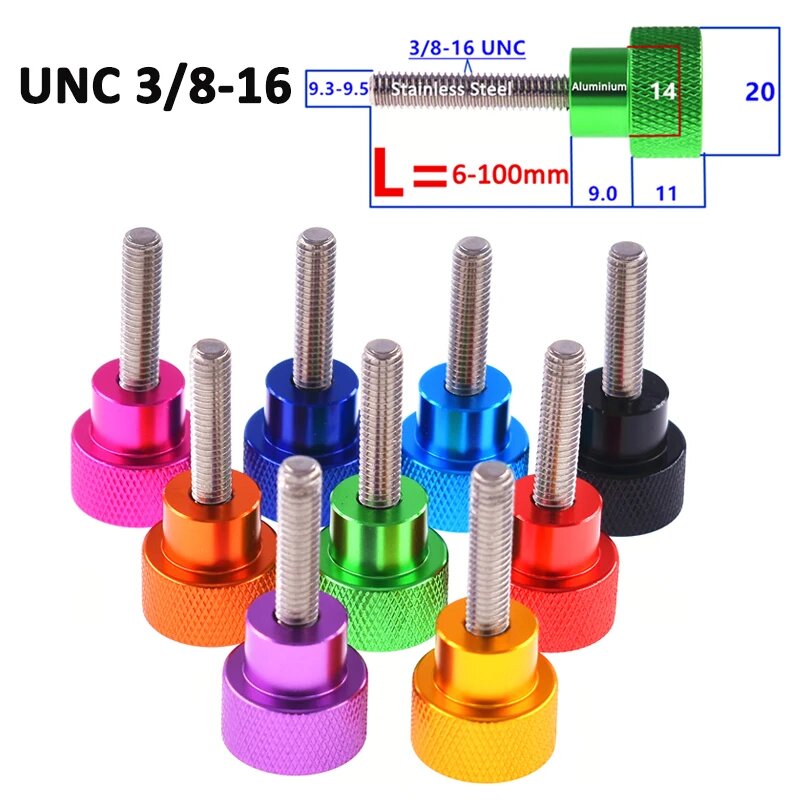Цветной рифленый винт для большого пальца UNC 3/8-16 из алюминиевого сплава 6-100 мм Dark Red, 35mm