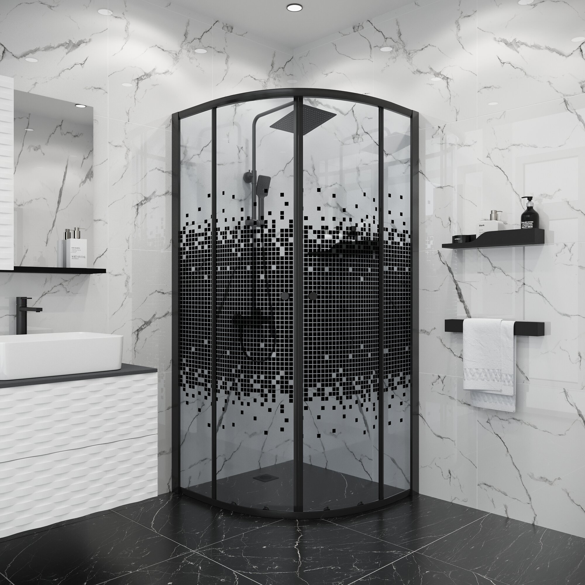 Душевой уголок Niagara Eco 78x78 NG-1003-14BLACK стекло мозаика, профиль черный матовый