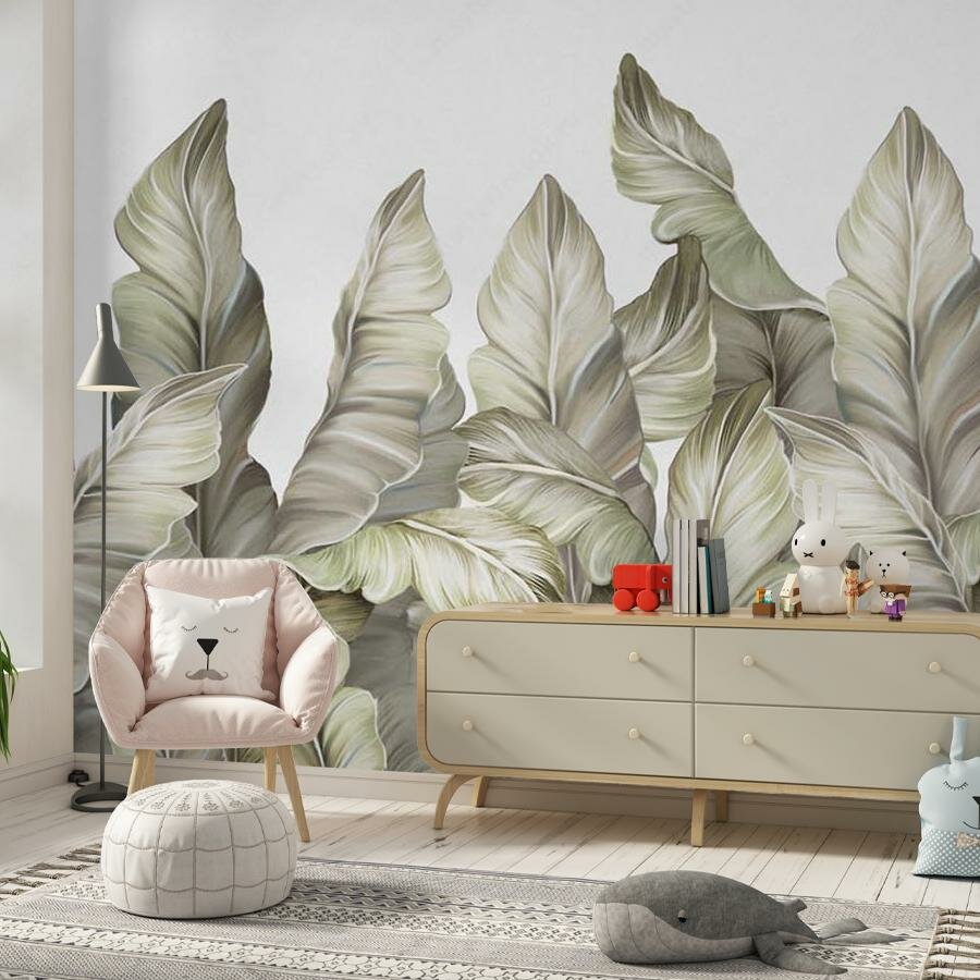 Фотообои Банановые листья снизу 13-496-L-Холст 270 x 400 см (ВхШ) Бесшовные, флизелиновые, влагостойкие обои MasterFresok