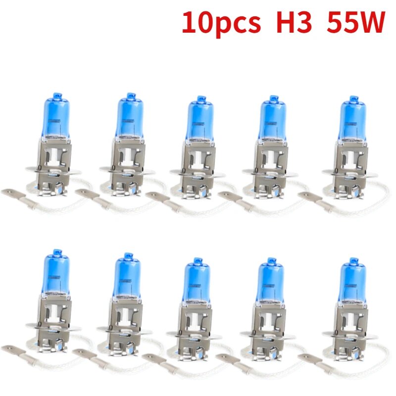 10 шт, H3, супер яркая белая лампа 55 Вт, автомобильная лампа, лампа для передней фары, 12 В, автомобильный Стайлинг, автомобильный фонарь, парковочные автомобильные аксессуары