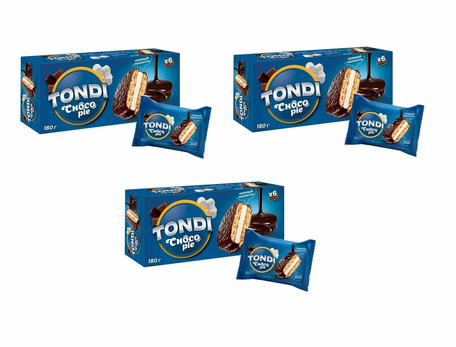 Tondi Печенье Choco Pie, 180 гр, 3 уп.