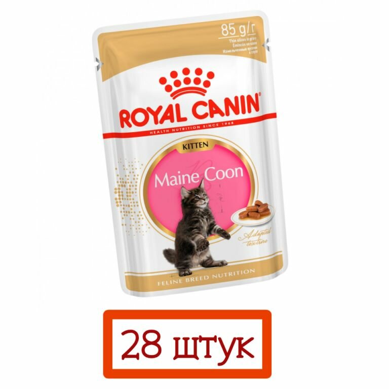 Royal Canin Maine Coon Kitten (соус) влажный корм для котят породы Мейн кун 28 шт паучей в упаковке