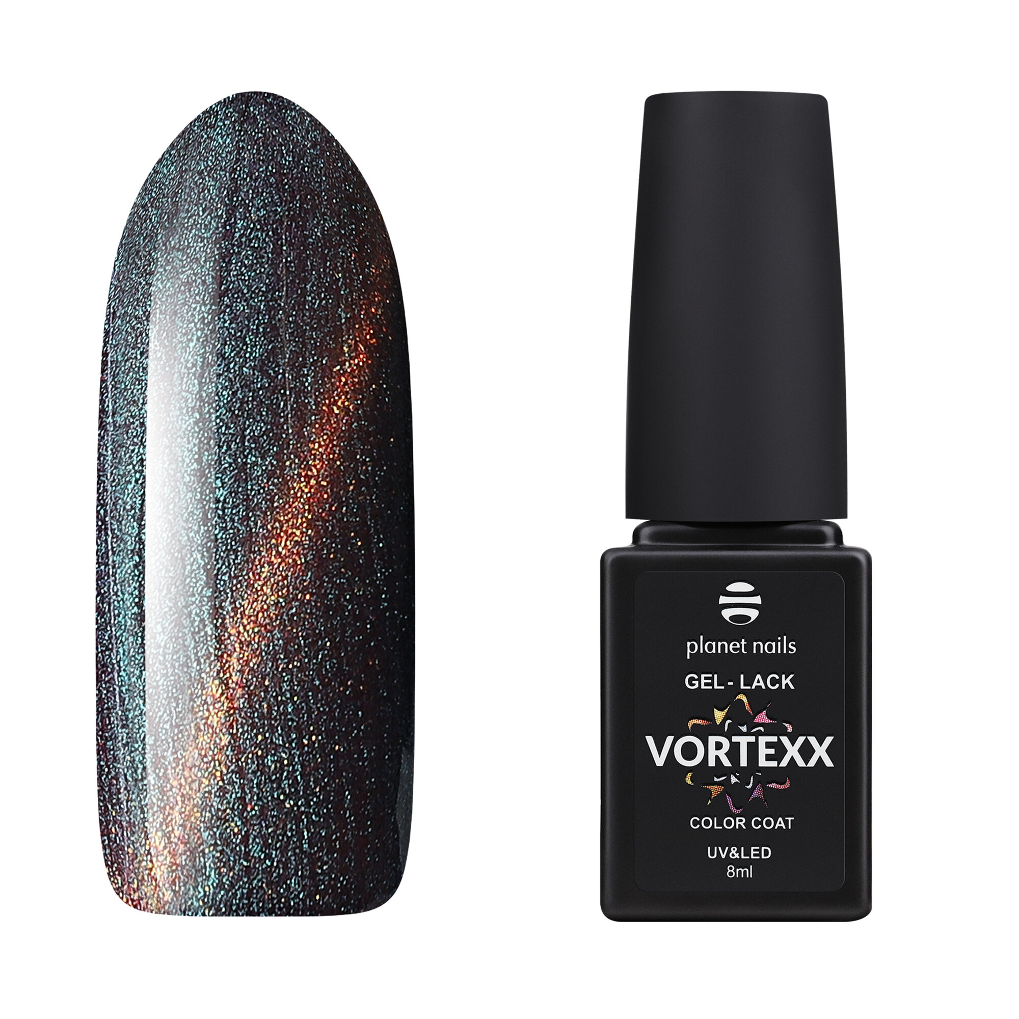 Гель-лак для ногтей Planet Nails, Vortexx №656 магнитный на сливовой подложке, хамелеон