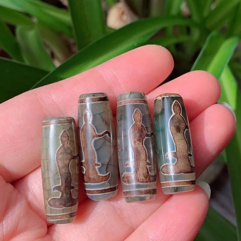 Бусины Guanyin из натурального тибетского агата дзи, бусины Будды, серые и зеленые бусины из камень: агат, для женщин и мужчин, винтажные ювелирные изделия, 1 шт, 30 мм