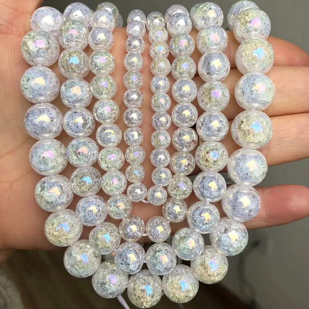 Куаю бусины кварцевые радужные белые 4-12 мм 8mm approx 46pcs