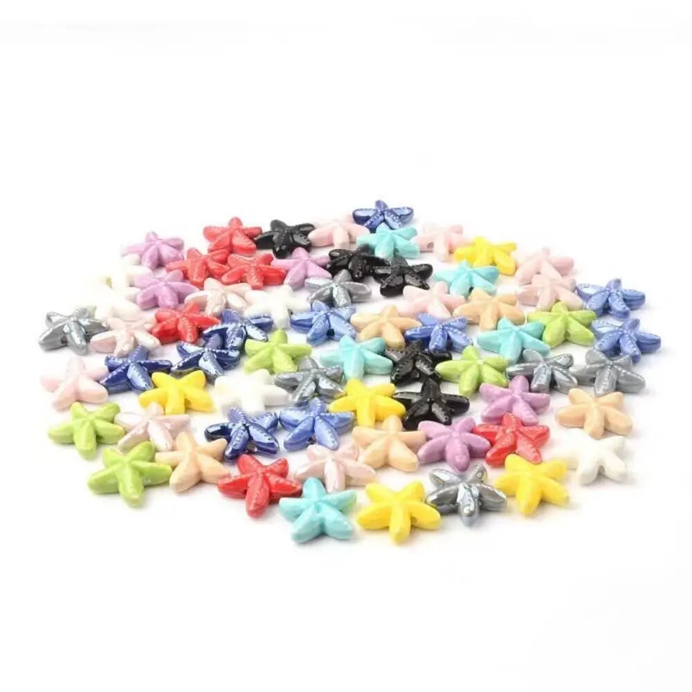 Бусины керамические звездочки, Mix Color, 10 шт