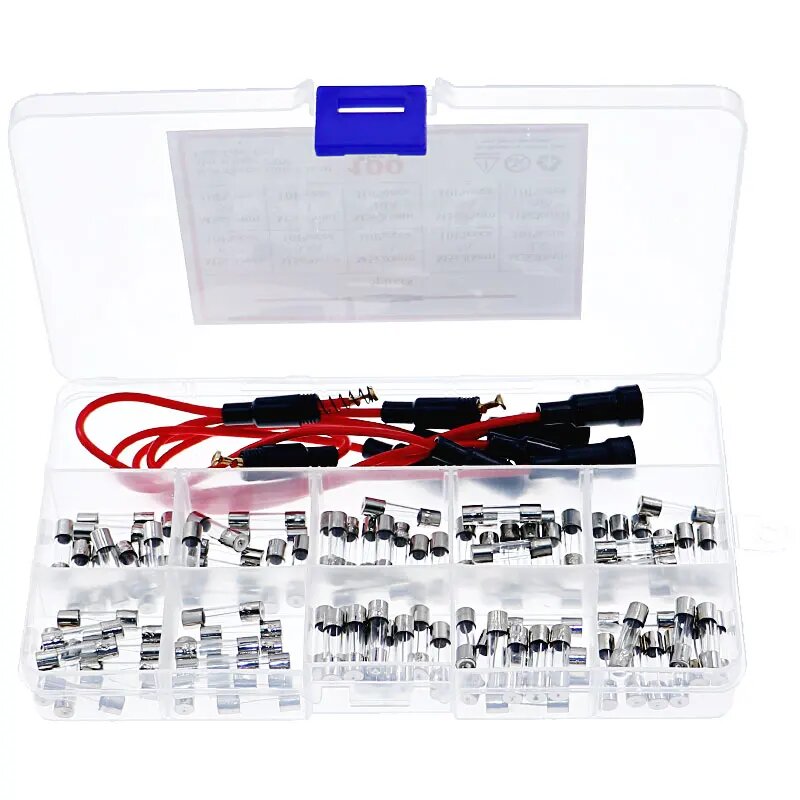 QBYDIY Винтовой держатель предохранителя 5x20 мм с проводом 16 AWG + 100 шт. комплекта предохранителей