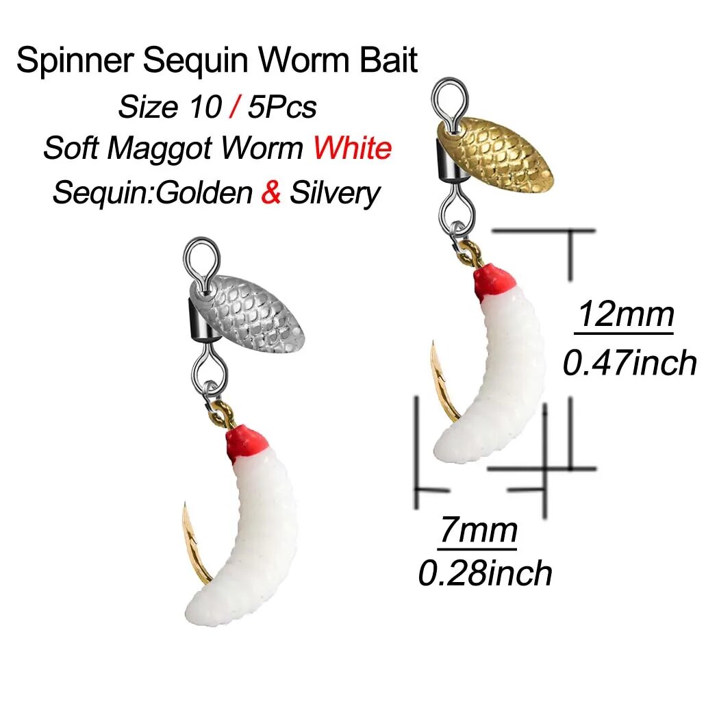 Блесна Spinner Sequin Worm Bait, White, 5 шт.