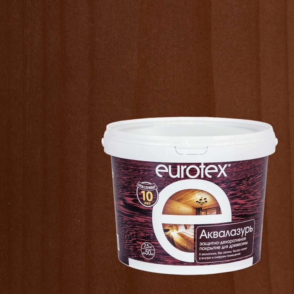 Лак защитно-декоративный для дерева Eurotex Аквалазурь (2,5кг) палисандр
