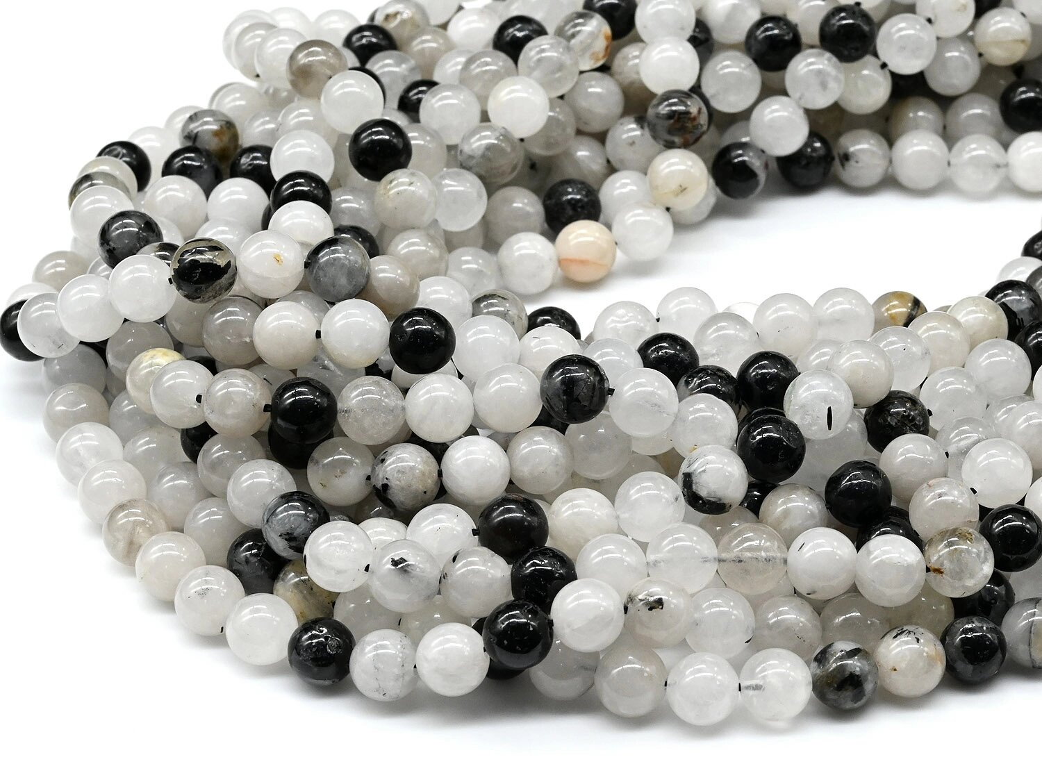 Бусины из рутилового кварца с черным турмалином шарик 8мм, 37,5см, 46 бусин .