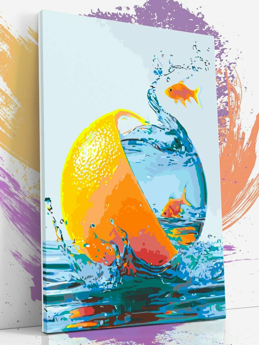 Картина по номерам на холсте с подрамником, "Золотая рыбка. Абстракция. Вода", 40х60 см