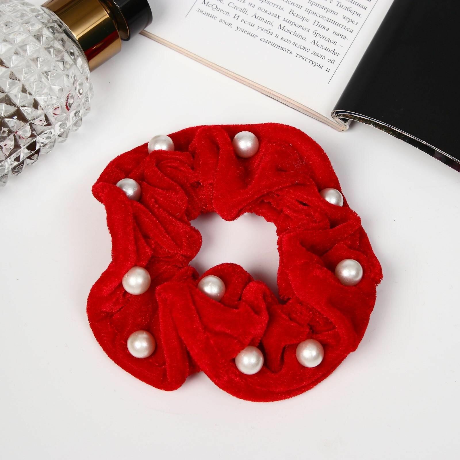 Резинка для волос "Орбита" бархат жемчужинка, микс, 4 шт