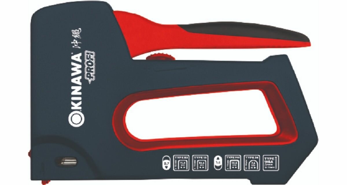 OKINAWA PROFI Степлер строительный 5 в 1, регулируемая сила удара, металлический, арт.2365