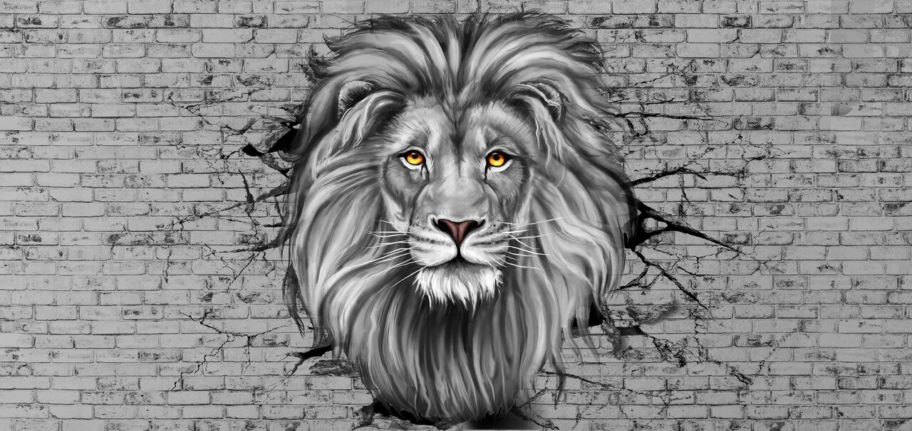 Фотообои на стену антивандальные 600х270см Лев на стене винил на флизелине