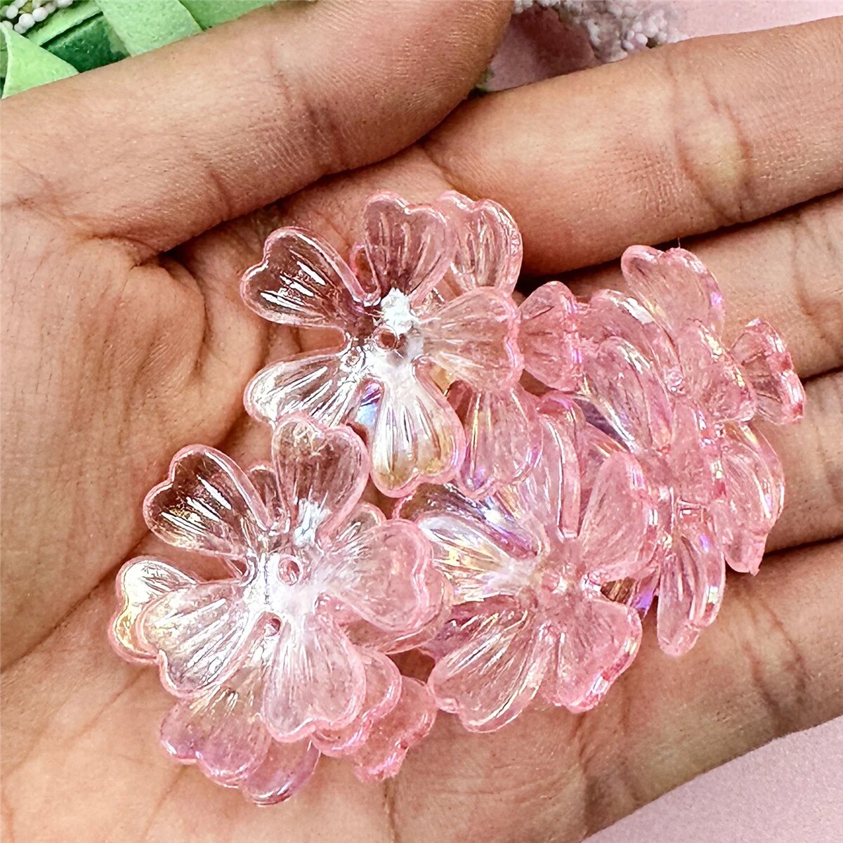 Акриловые бусины-цветочки, 26,5 мм, набор из 10 штук Розовый, Розовый