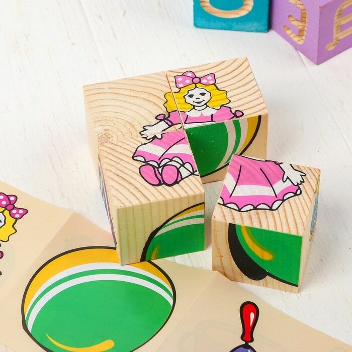 Деревянные кубики Томик "Игрушки", 4 штуки (3333-3)