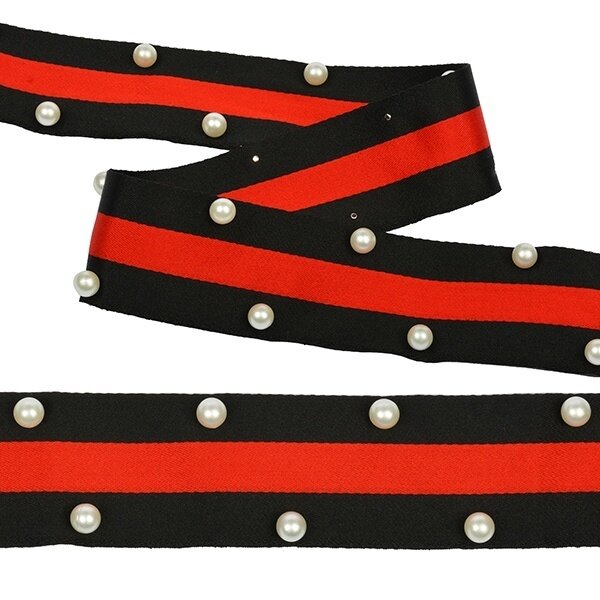 Тесьма-стропа TBY Лампас, с бусинами, B 40 мм, черно-красная, 13,71 м (TBYPB7)