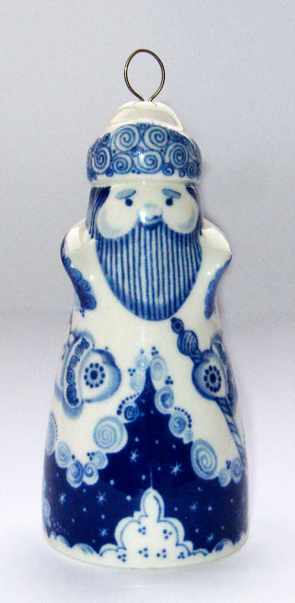 Елочная игрушка фарфоровый колокольчик дед мороз. Сделано в России.