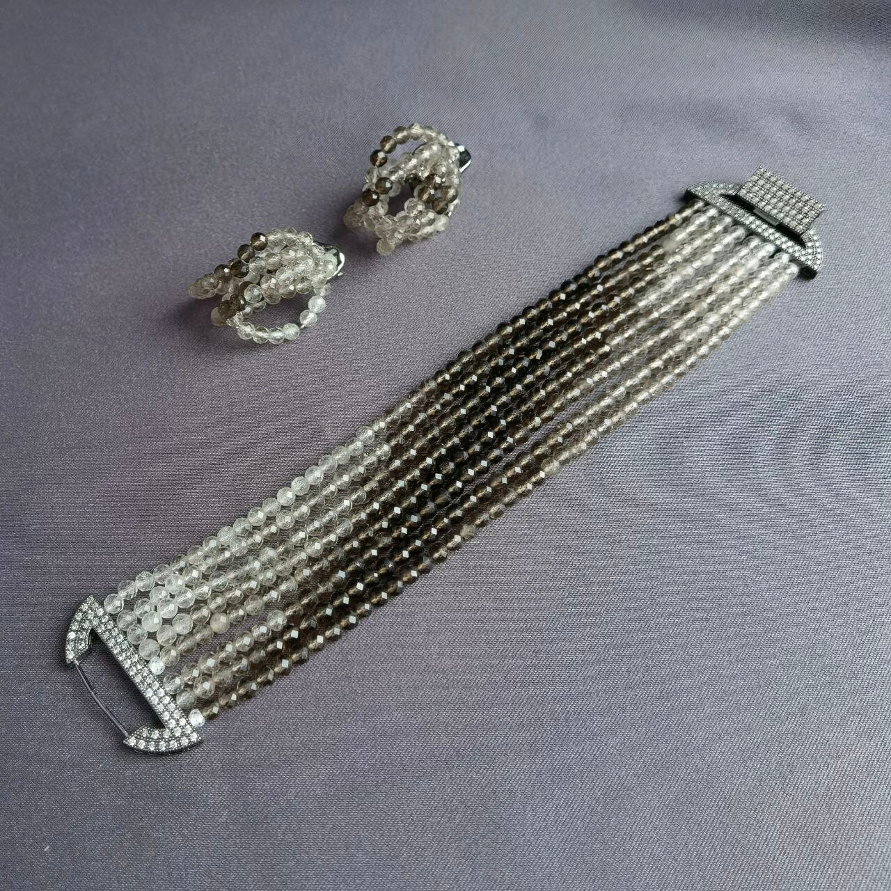 Комплект бижутерии: браслет, серьги, раухтопаз