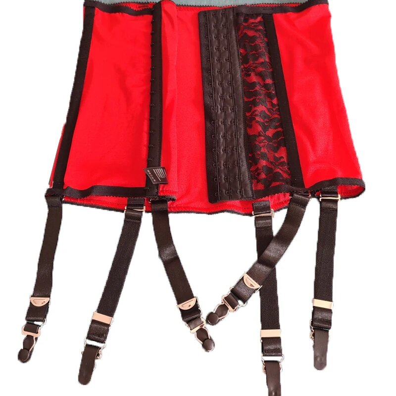 LUCKHAUSE Черный сетчатый пояс для чулок Красный, XL, RD807