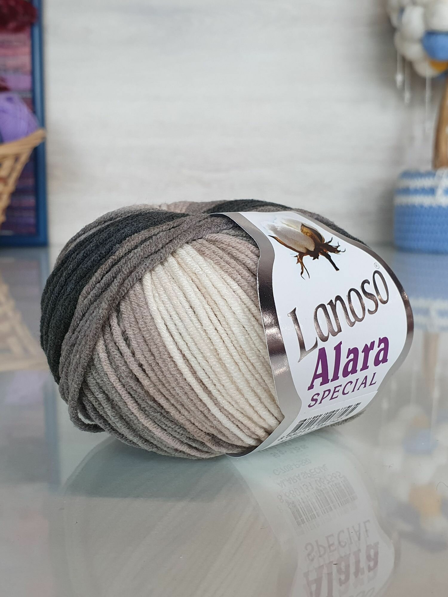 Пряжа Alara special Lanoso, бежевый принт - 708, 50% хлопок, 50% акрил, 5 мотков, 50 г, 140 м.