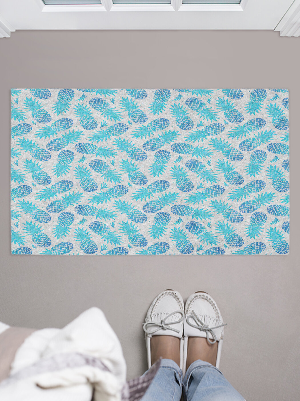 Коврик придверный в прихожую с принтом "Градиентные ананасы" 45x75 см , JoyArty