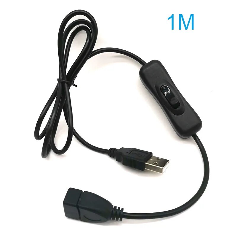 USB удлинитель с выключателем, 1м, черный